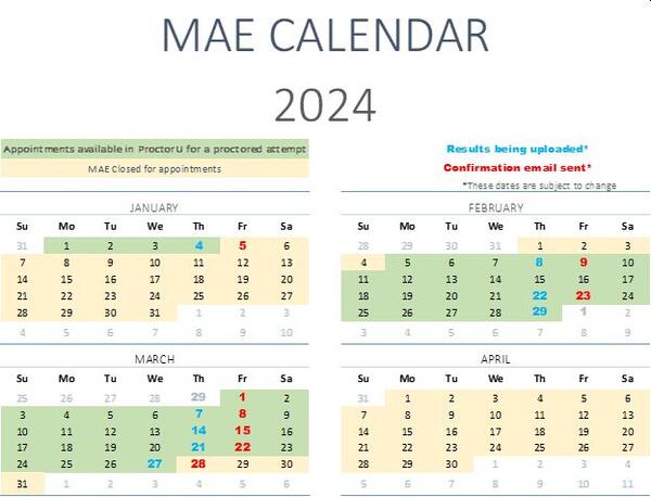 MAE Calendar | Academic Resource Center